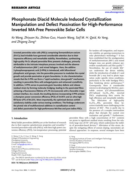Phosphonate Diacid Molecule Induced Crystallization Manipulation And Defect Passivation For High