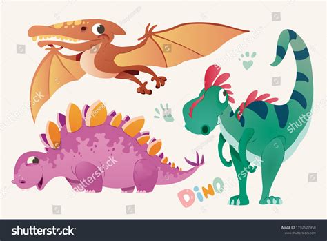 Collection Cute Dino Pterodactylus Set 1 Stock Vector Royalty Free