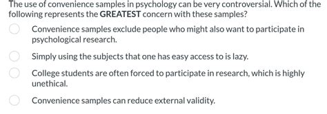 Answered The Use Of Convenience Samples In Bartleby