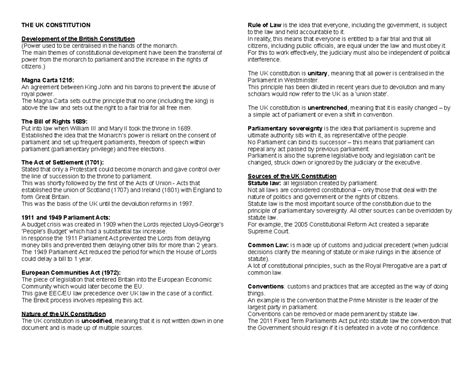 The Uk Constitution Full Notes The Uk Constitution Development Of The
