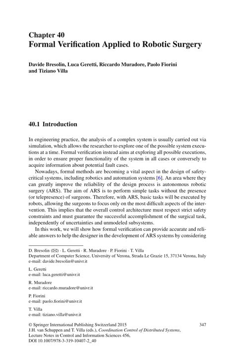 Pdf Formal Verification Applied To Robotic Surgery