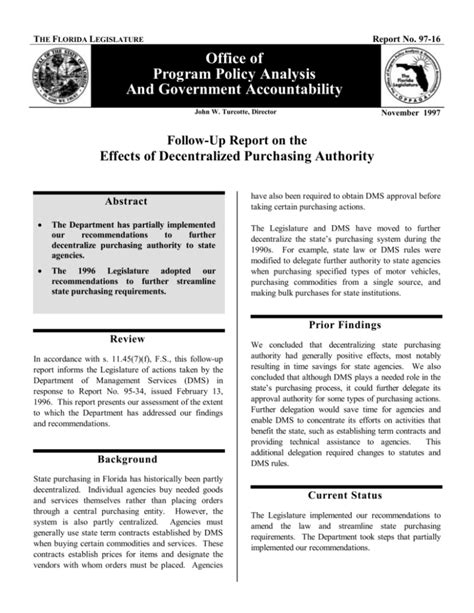 Effects Of Decentralized Purchasing Authority