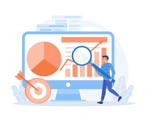 Data Analyst Worker Checking Data Analyst On A Big Screen Using Magnifying Glass Stock Vector