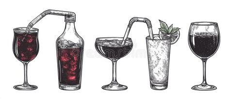 A Set Of Elements A Bartender Uses To Make Cocktails Including Their Hands Various Drinks A