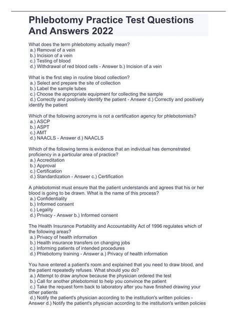 Phlebotomy Practice Test Questions And Answers 2022 Phlebotomy