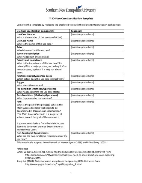 It 304 Use Case Specification Template It 304 Use Case Specification Template Complete This
