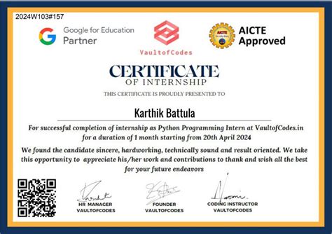 Karthik Battula On Linkedin Python Internship Pythonprogrammingintern Vaultofcodes