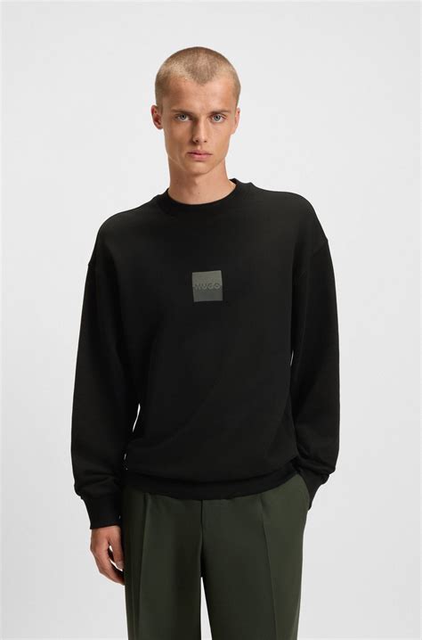 Hugo Split Logo Sweatshirt In Cotton Terry Black