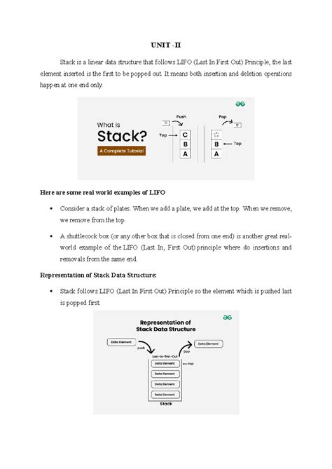 Unit 2 Unit 2 Unit Ii Stack Is A Linear Data Structure That