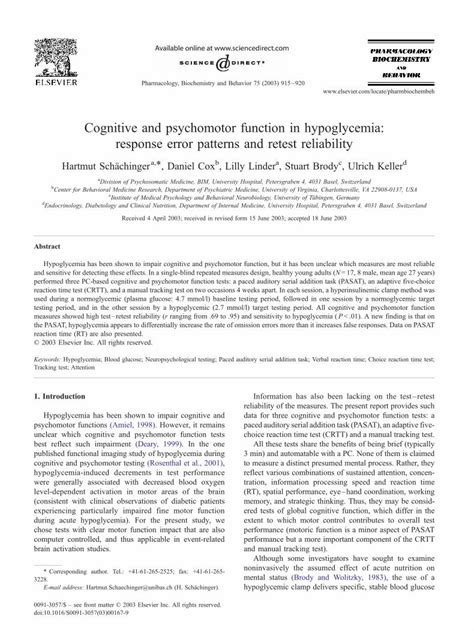 pdf cognitive and psychomotor function in hypoglycemia response