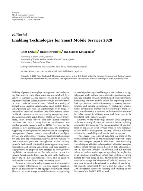 PDF Enabling Technologies For Smart Mobile Services