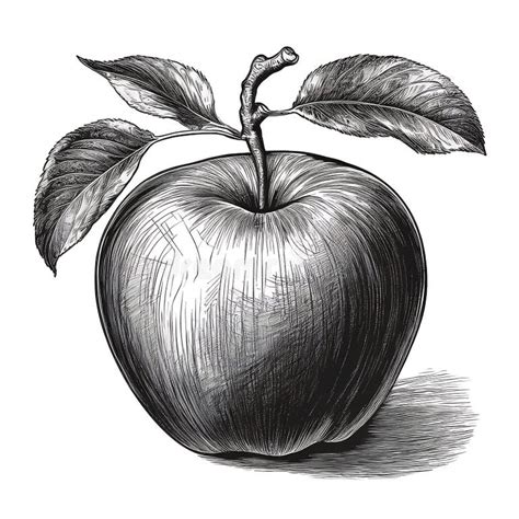 A Detailed Hand Drawn Illustration Of A Classic Apple With Leaves