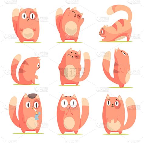 可爱的红色猫性格与众不同卡通白色宠物条纹图像