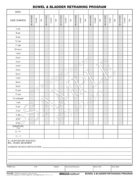 Briggs Healthcare 609 Bowel And Bladder Retraining Program Form Program