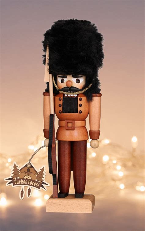 German Nutcracker Natural Soldier With Bearskin Hat In Light Wood With