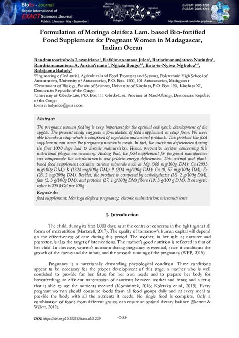 Pdf Formulation Of Moringa Oleifera Lam Based Bio Fortified Food