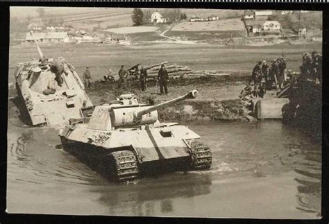 A Panther Tank Towing Another Across A River On The Eastern Front These Tanks Are Part Of A