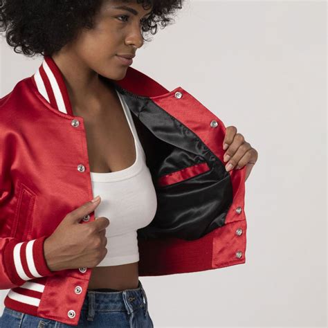 Varsity Base Women Satin Croptop Scarlet Red Satin Crop Top Jacket