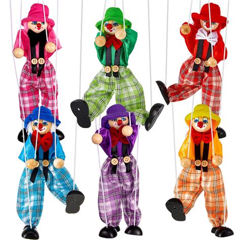 Meooeck 6 Pack Wooden Marionette Puppets Pull String Puppets Include 6
