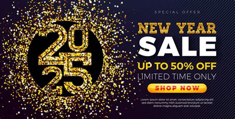 Happy New Year Sale 2025 Design With Gold Glittered Typography