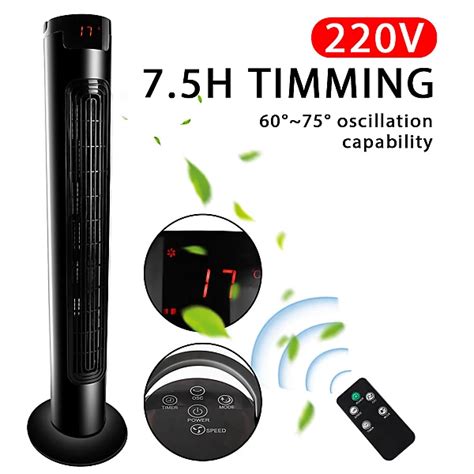 Quiet Black Oscillating Tower Fan With Remote Control 3 Speed