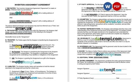 Invention Assignment Agreement Word Example Fully Editable Download