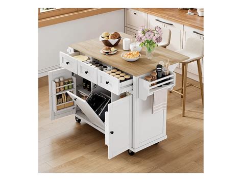 Carrito De Cocina Blanco Con Encimera Extensible Y Cajón Para Cocina Y Comedor