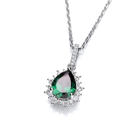 Sterling Silver Green Emerald Cz Teardrop Necklace Samuel Perry
