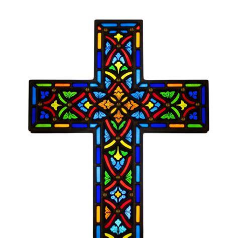 Stained Glass Style Multicolor Christian Cross With Artistic Religious