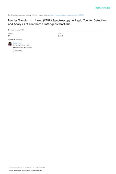 Pdf Fourier Transform Infrared Ft Ir Spectroscopy A Rapid Tool For Detection And Analysis