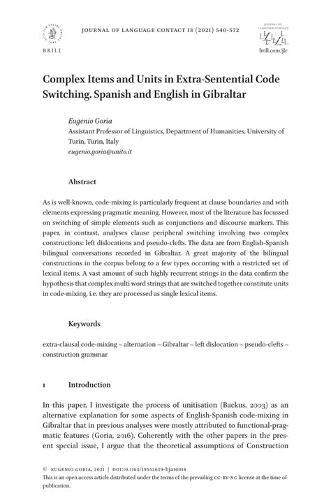 Pdf Complex Items And Units In Extra Sentential Code Switching Spanish And English In Gibraltar