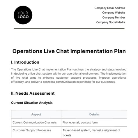 Operations Live Chat Implementation Plan Template Edit Online Download Example Template Net