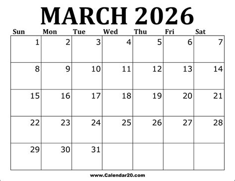 March 2026 Printable Calendar