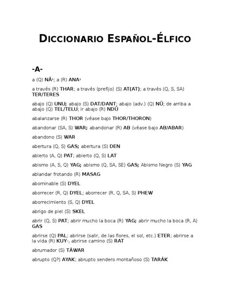 Diccionario Español Élfico Pdf Arte