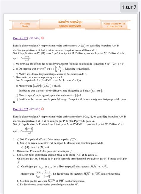 Série Dexercices N7 Complexe Avec Correction