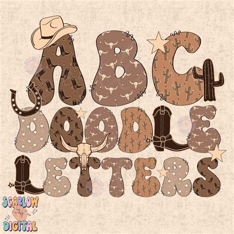 Website Exclusive Western Alphabet Doodle Letters Digital Design Down