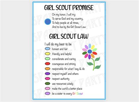 Girl Scout Promise And Law Daisy Flower Printable Instant Download Etsy