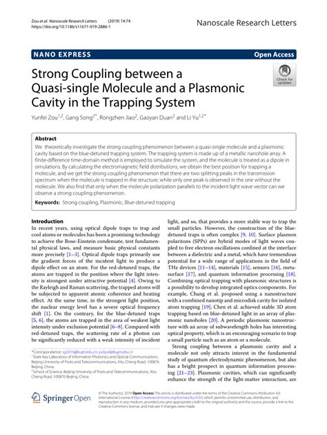 Pdf Strong Coupling Between A Quasi Single Molecule And A Plasmonic