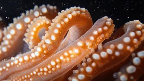 Tentacles Of A Sea Anemone Glowing In Macro Photography Style Stock