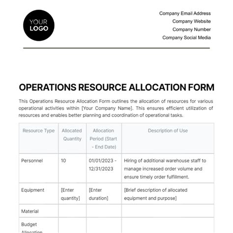 Operations Resource Allocation Form Template Edit Online And Download