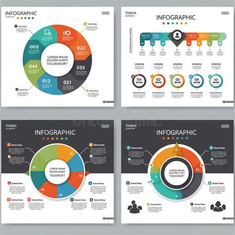 Set Of Four Infographic Templates Featuring Circular And Horizontal