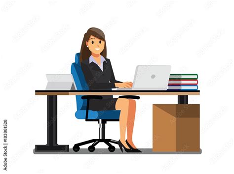 Woman At Desk Cartoon