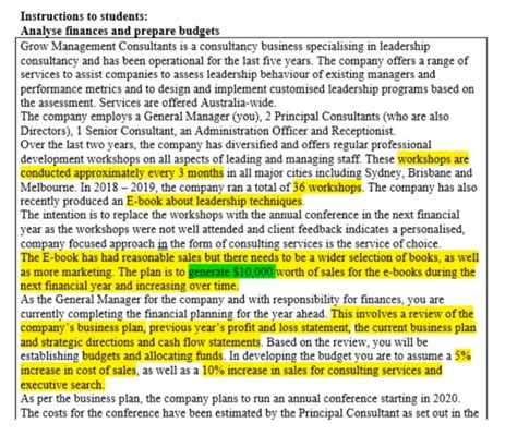 Instructions To Students Analyse Finances And