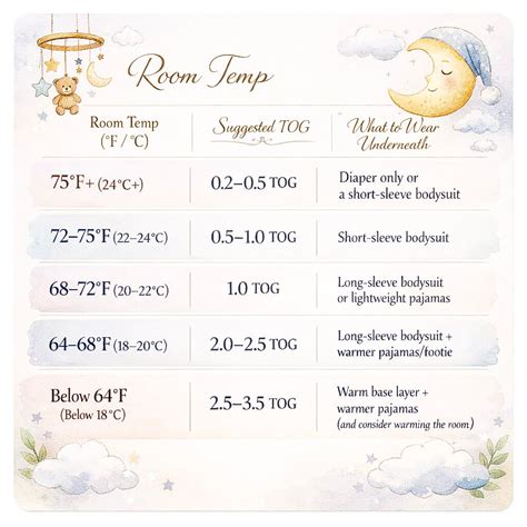 Sleep Sack Tog Chart What To Wear Under A Sleep Sack By Room Temperature