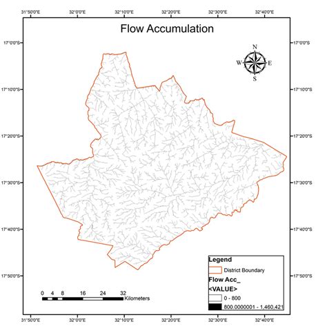 Flow Accumulation Map For The Study Area Generated Using Arcgis 108