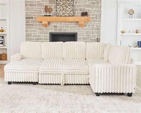 Belffin Corduroy Sleeper Sofa Bed With Storage Chaise