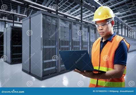 Programmer Or Engineer In Server Room Stock Image Image Of Programmer