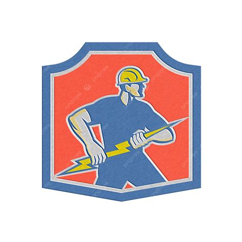 Metallic Electrician Holding Lightning Bolt Retro Lightning Lightning
