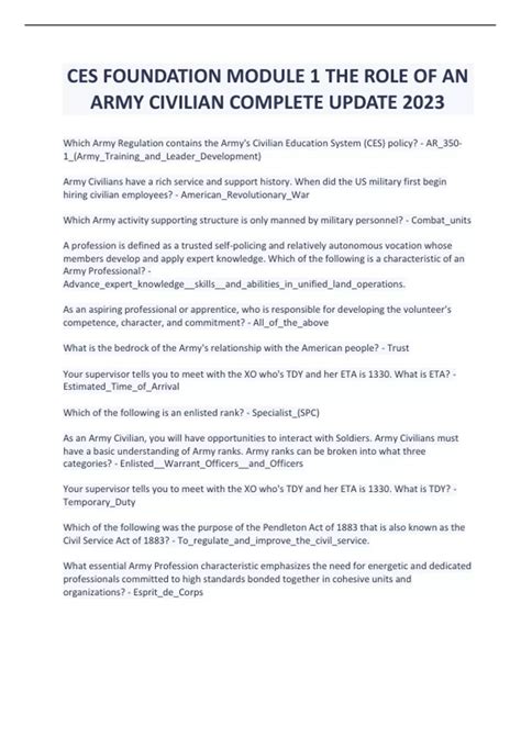 Ces Foundation Module 1 The Role Of An Army Civilian Complete Update 2023 Ces Stuvia Us