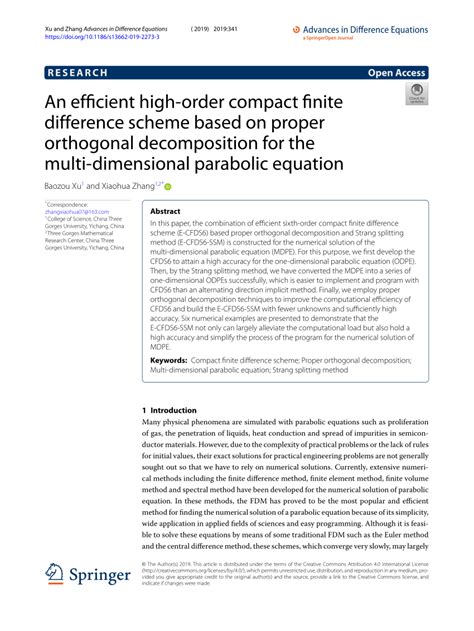 Pdf An Efficient High Order Compact Finite Difference Scheme Based On